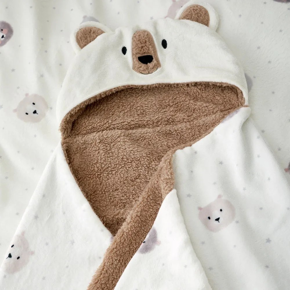 Hnědá/krémová dětská deka s kapucí z mikroplyše 90x125 cm Cosy Bear – Catherine Lansfield