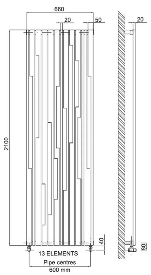 Cordivari Stradivari - Radiátor 2100x660 mm, vertical, leštěná nerez 3620760450002