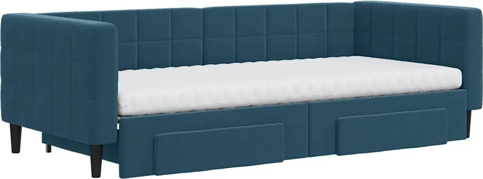 Válenda s přistýlkou a zásuvkami modrá 90 x 200 cm samet 3196762