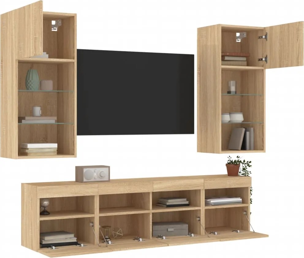 5dílná obývací stěna s LED dub sonoma kompozitní dřevo 3216745