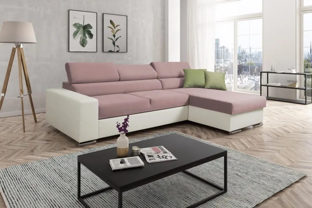 SOB FURNITURE Rohová sedací souprava LOTUS - Bílá / růžová