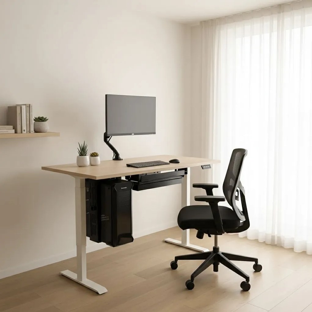 Výškově nastavitelný stůl OfficeTech D, 160 x 80 cm, šedá podnož, buk
