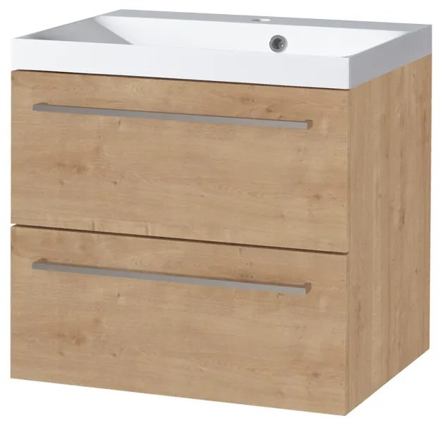 Mereo, Bino, koupelnová skříňka s umyvadlem z litého mramoru 61 cm, dub Arlington CN620M