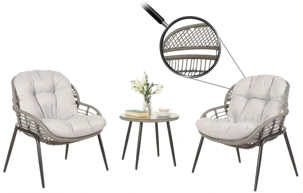 Set 2 křesílek a stolku HWC-N33 - šedá, čalounění světle šedá