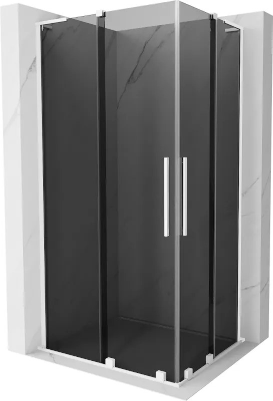 Mexen Velar L Duo, sprchový kout s posuvnými dveřmi 90 x 80 cm, 8mm šedé sklo, bílá matná, 871-090-080-02-43-20