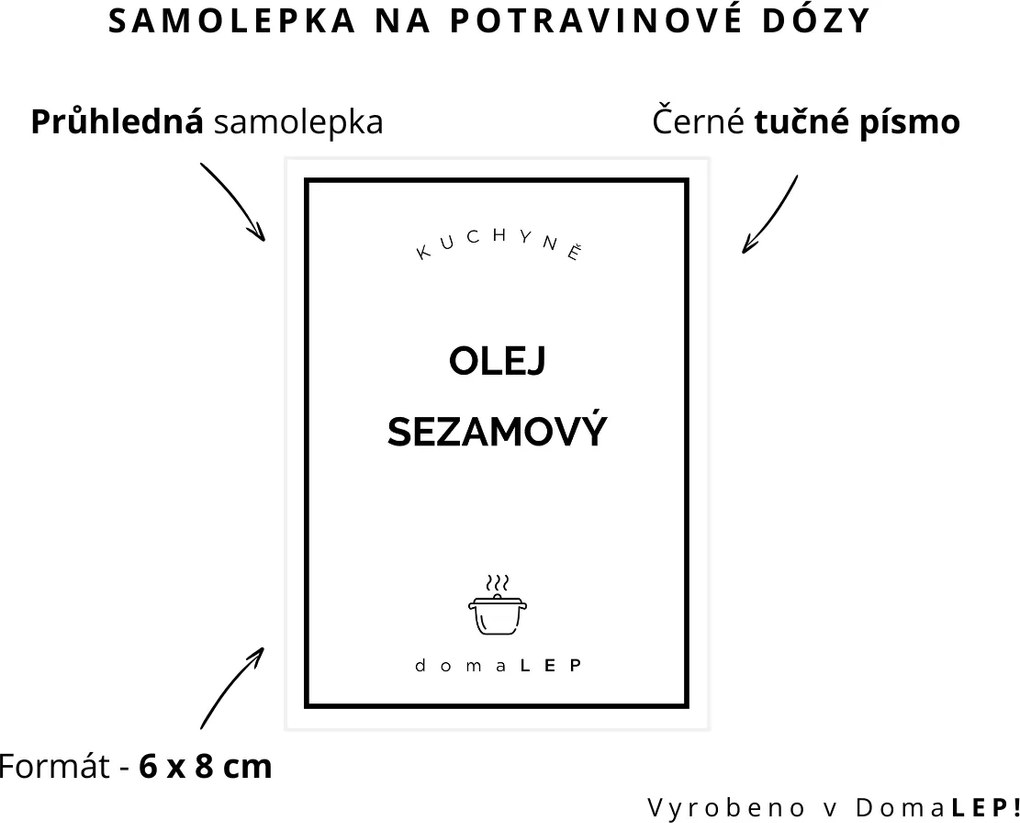 OLEJ SEZAMOVÝ - omyvatelná samolepka na dózu, výběr rozměrů Ø 5 cm / 5 x 5 cm / 6 x 8 cm | DomaLEP tvar: KOLEČKO, barva: PRŮHLEDNÁ - ČERNÉ písmo, velikost: Ø 5 cm - tučné písmo