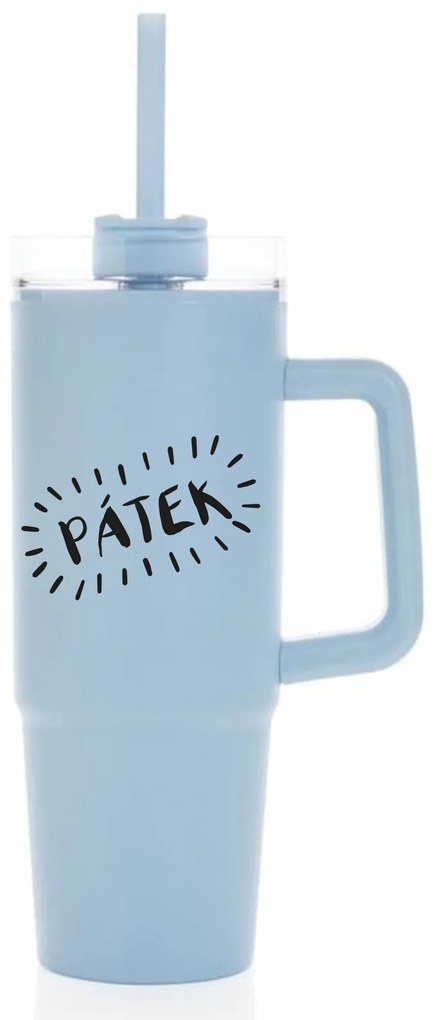 PÁTEK - světle modrý cestovní hrnek s průhledným víčkem 900 ml