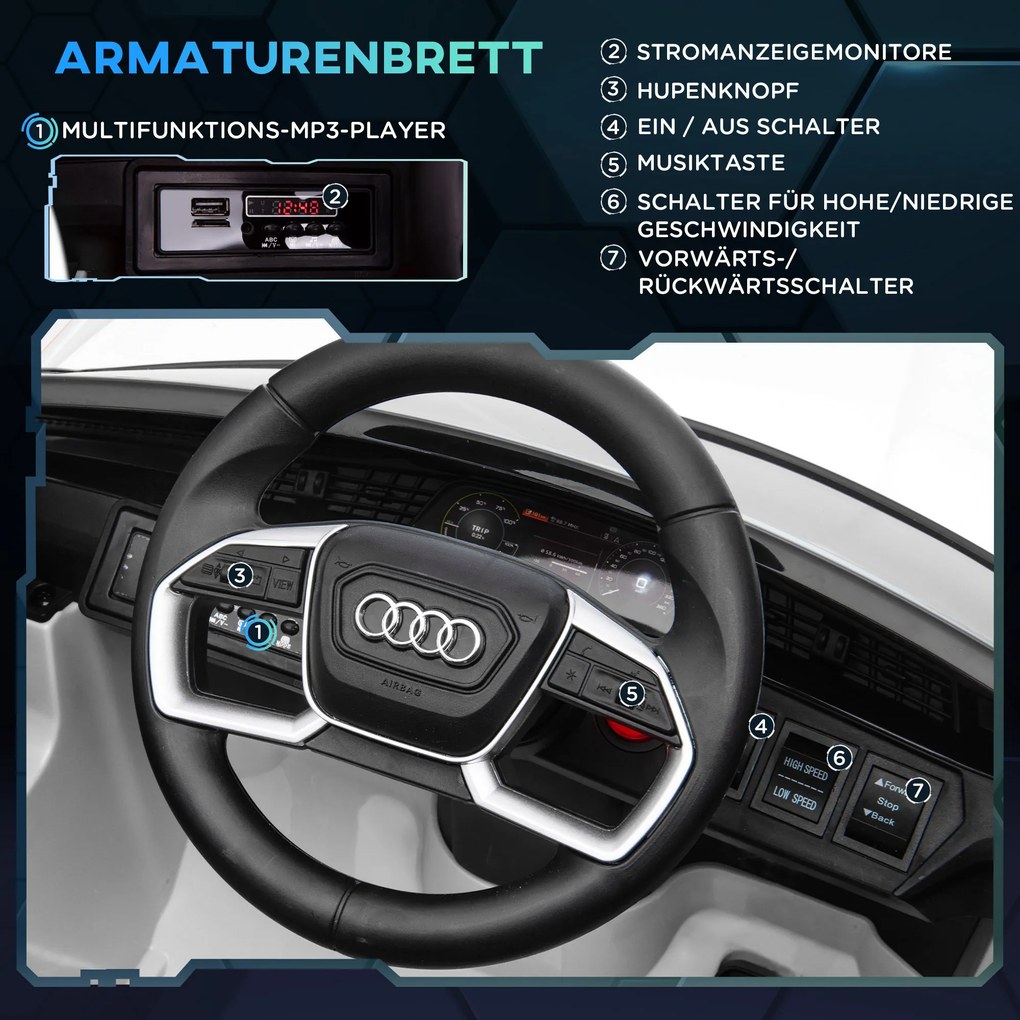 HOMCOM dětské elektrické autíčko 12V elektrické autíčko Audi E-tron elektrické autíčko s dálkovým ovládáním, bezpečnostní pásy, hudba (MP3/USB/TF), d…