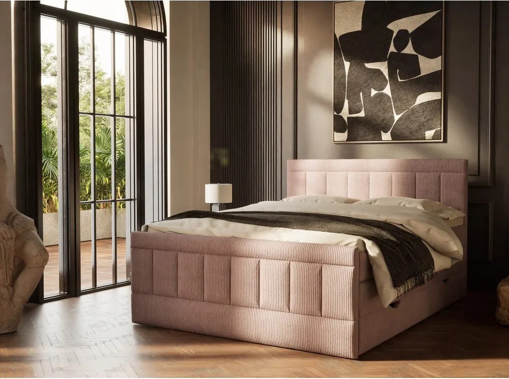 Fialová boxspring postel s úložným prostorem 200x200 cm Caya – Maison de Rêve