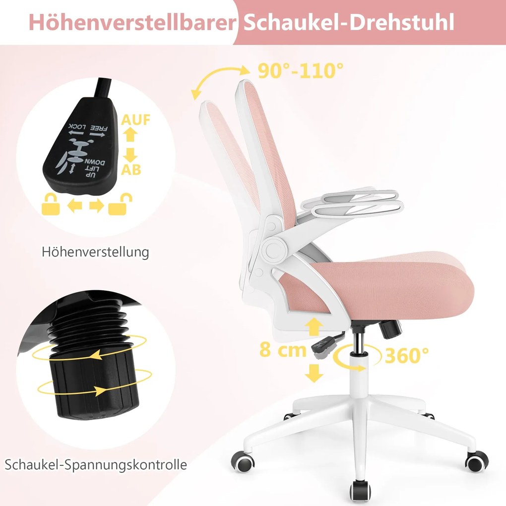 Costway Ergonomická kancelářská židle se sklopnými područkami a houpacím stolem
