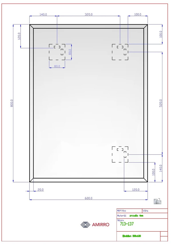 Amirro Zrcadlo na zeď dveře chodbu do pokoje ložnice koupelny předsíně nalepovací závěsné OBSIDIAN - 60 x 80 cm s fazetou 20 mm 713-137