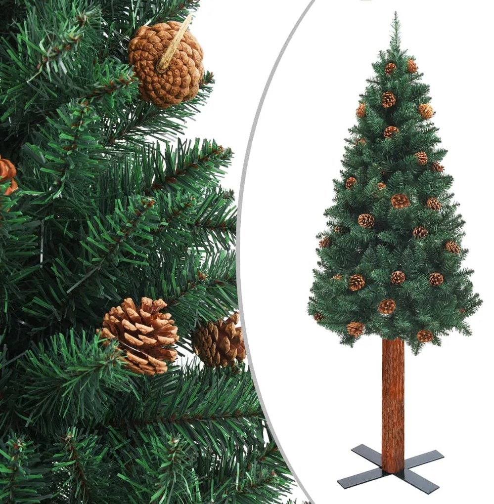 320957 vidaXL Úzký vánoční stromeček pravé dřevo a šišky zelený 150 cm PVC