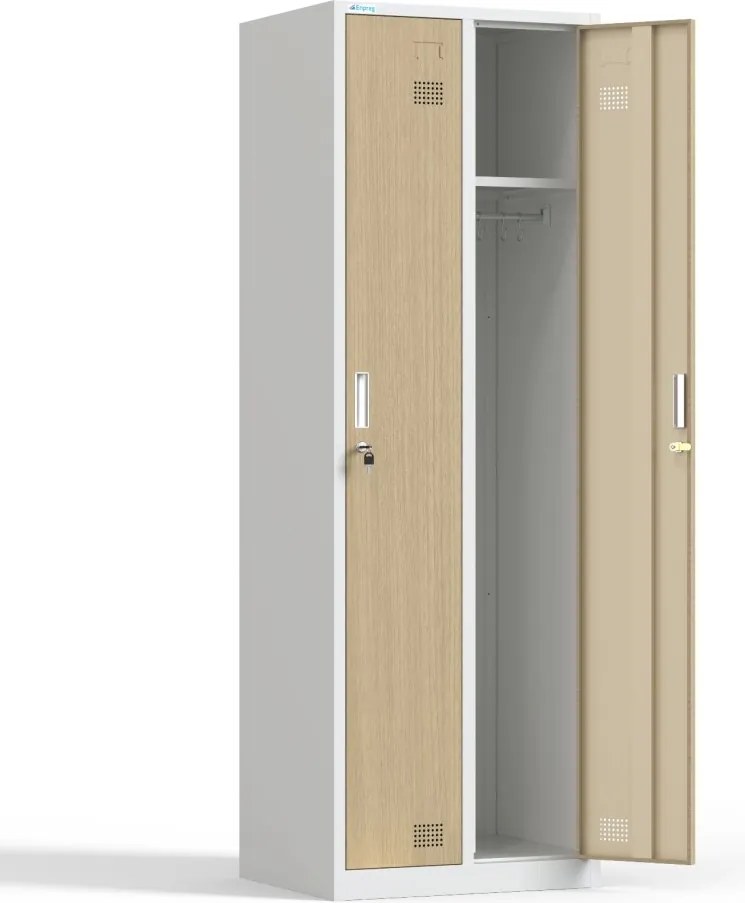 Enprag Šatní skříň kovová dvouoddílová HDG-02-7047_W1 RAL 7047/imitace světlé dřevo