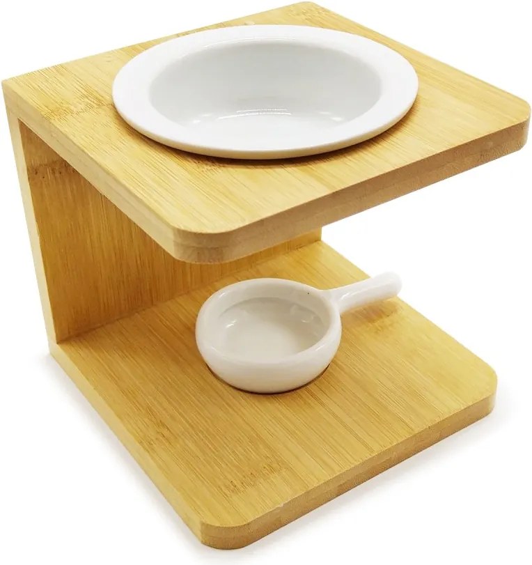 Klasická aromalampa Modern Life – s dřevěným rámem a dvěma porcelánovými miskami, moderní design