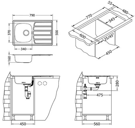 ALVEUS 1098938 - Kuchyňský dřez ZOOM 79x50 cm satin, pro horní montáž