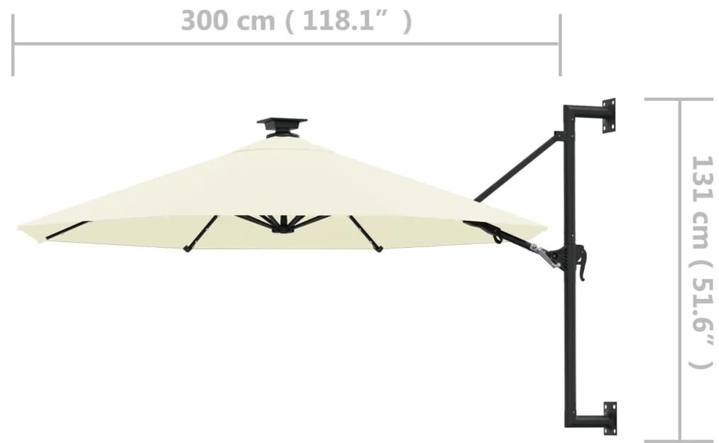 vidaXL Marketos Nástěnný zahradní slunečník s LED 300 cm pískový