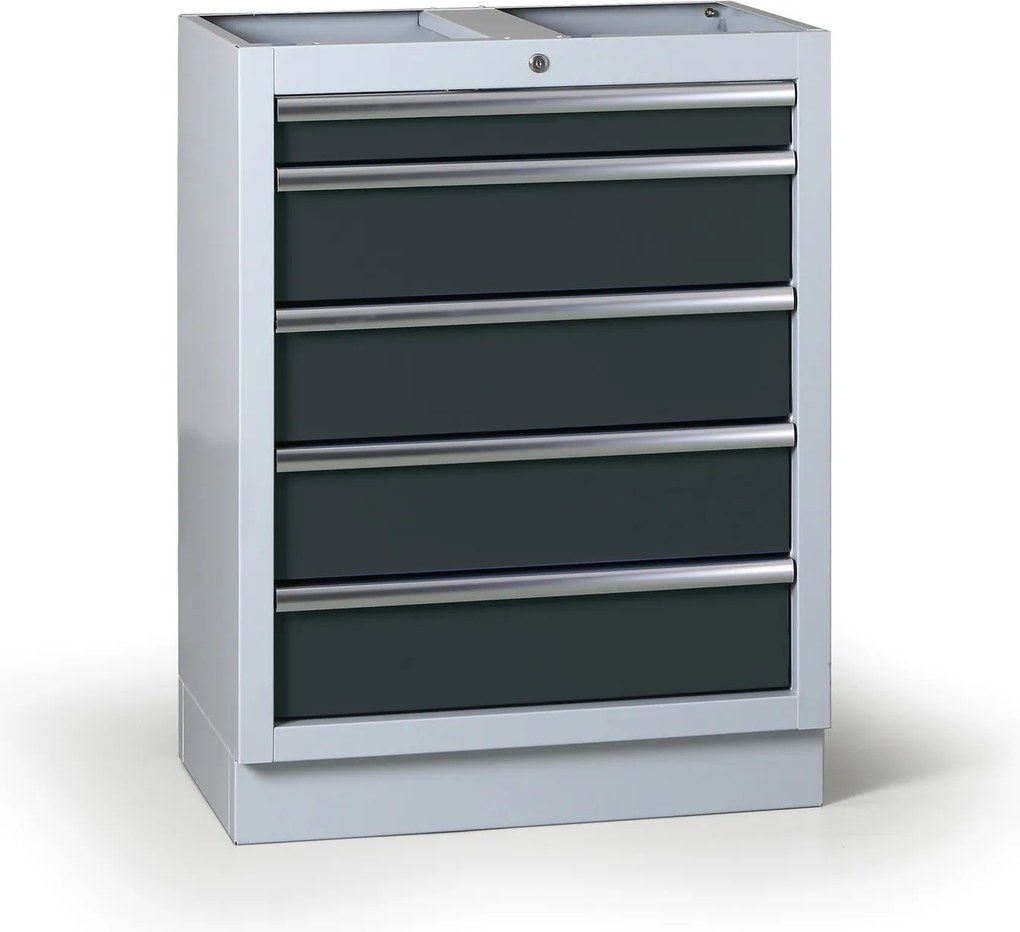 Zásuvkový dílenský box k pracovní desce G2, 5 zásuvek, 680 x 455 x 910 mm, grafit