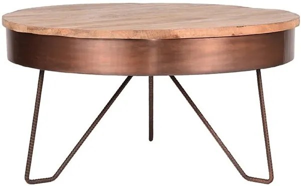 Odkládací stolek v měděné barvě s deskou z mangového dřeva LABEL51 Saran, ⌀ 80 cm