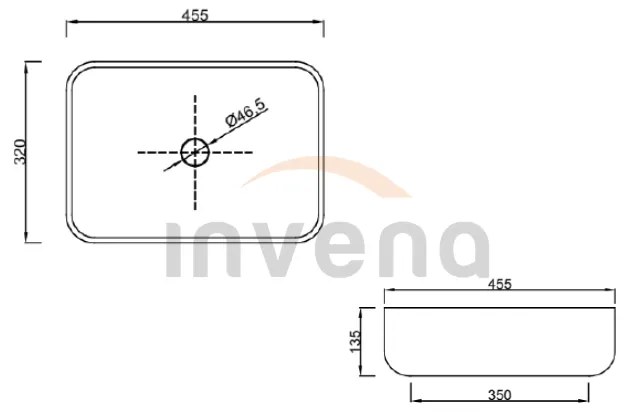 Invena Vitoria, keramické umyvadlo na desku 455x320x135 mm, bílá lesklá, INV-CE-48-001-W