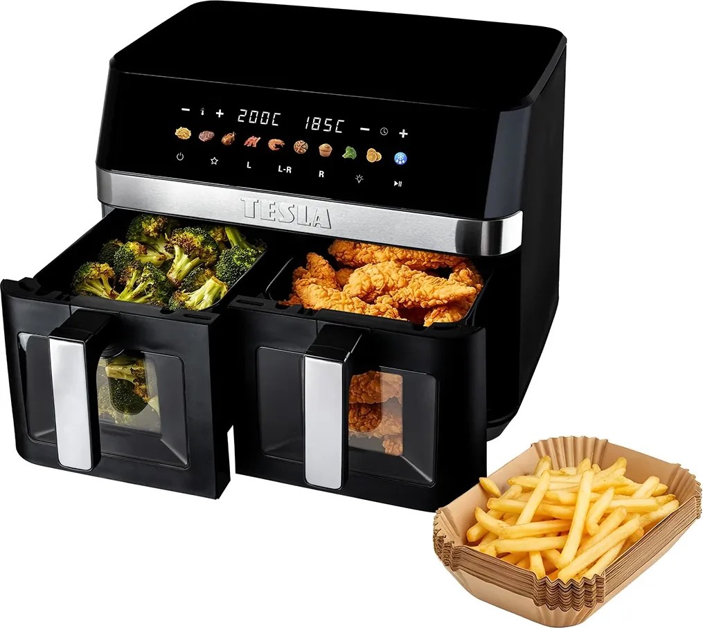 TESLA AirCook DualZone Q787 XXL Deluxe - multifunkční duální digitální horkovzdušná fritéza 2v1