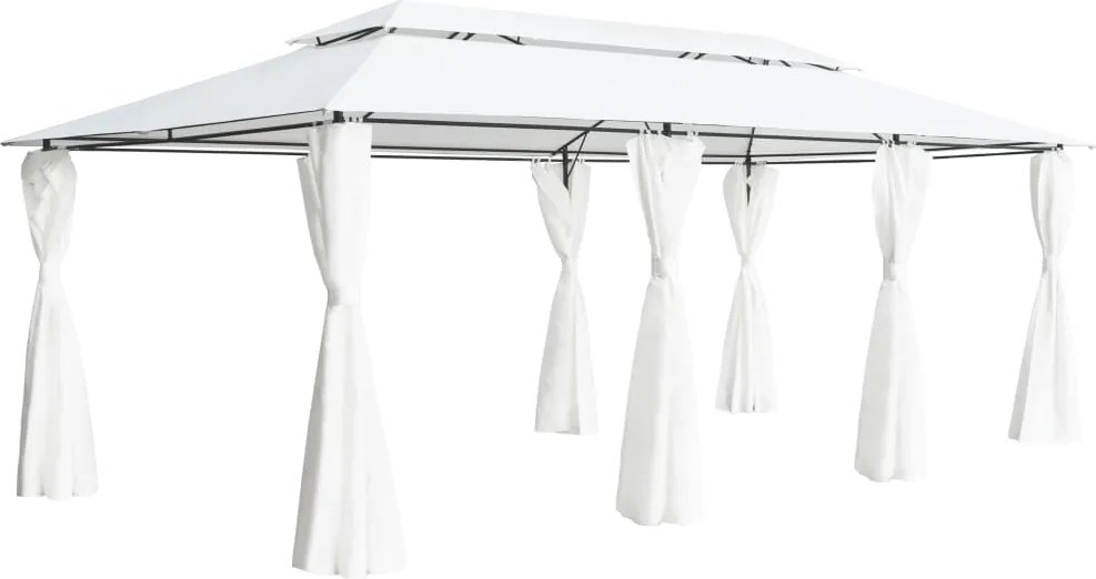 Zahradní altán se závěsy 600 x 298 x 270 cm bílý 180 g/m² 310073
