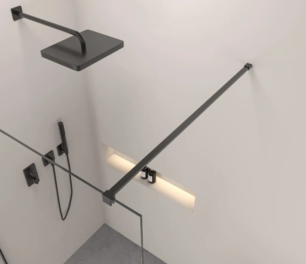 Erga Paris, sprchová zástěna Walk-In 90x200 cm, 8mm čiré sklo, černý profil, ERG-V02-PARIS-090x200-CL-BK