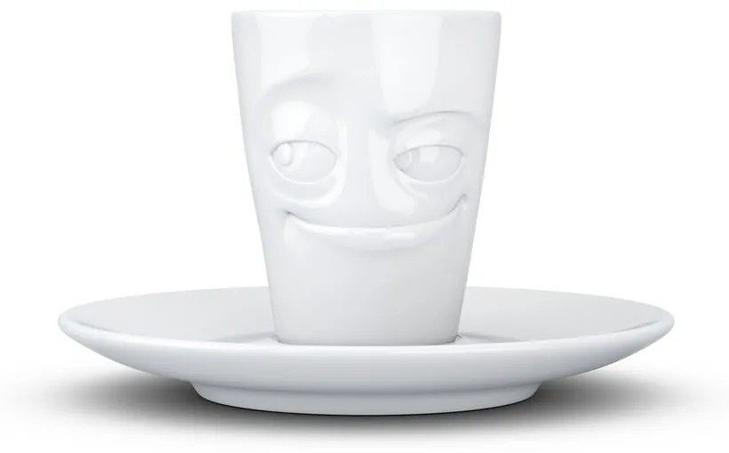 Bílý usměvavý porcelánový hrneček na espresso s podšálkem 58products, objem 80 ml