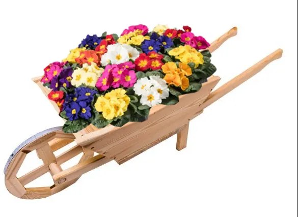 Dekorační květináč - dřevěný trakař