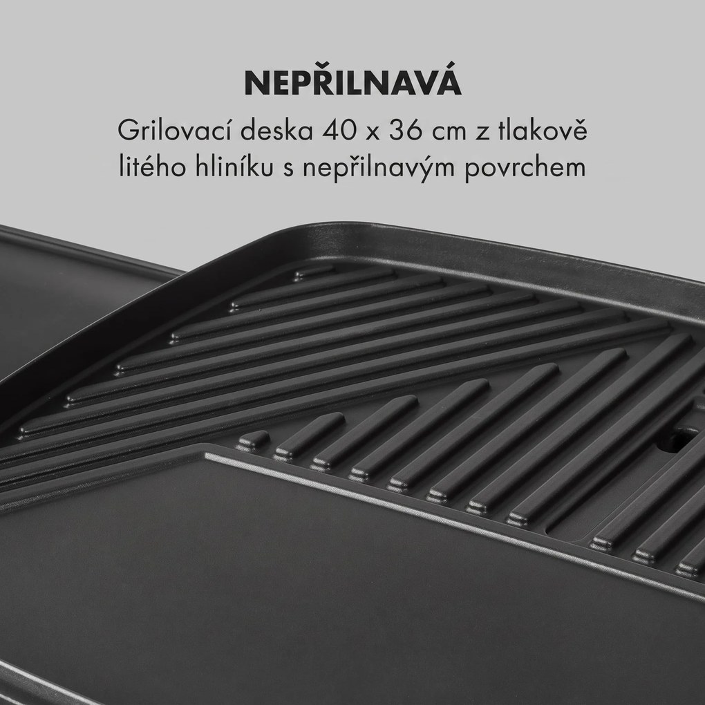 Klarstein Gatsby, elektrický gril, 2000 W, nepřilnavá grilovací plocha, boční stolky, černý