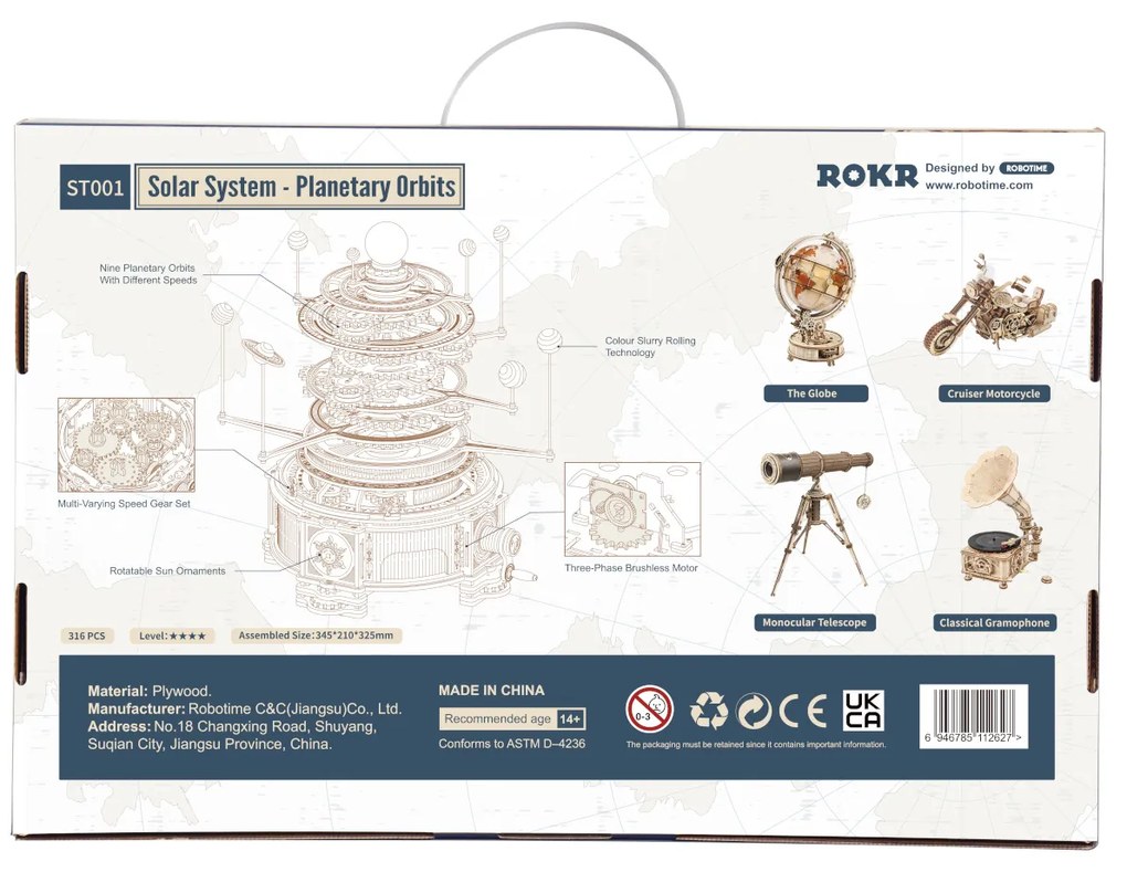 RoboTime 3D dřevěná mechanická skládačka Planetárium