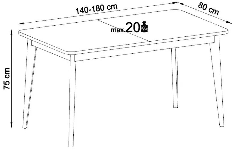 Rozkládací jídelní stůl Nordi 140x80 cm, dub/bílý