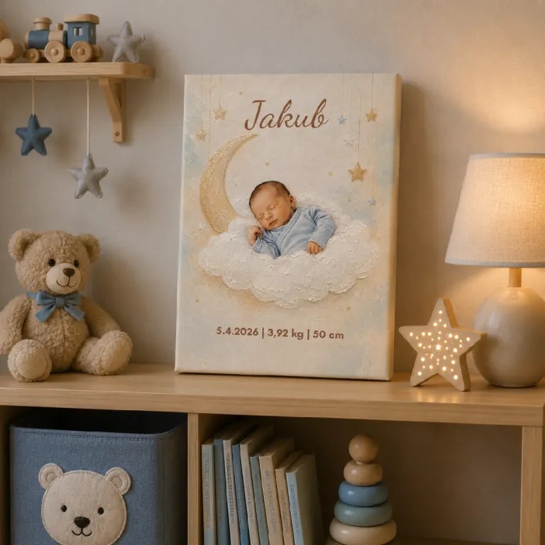 Foto obraz na plátno pro miminko – Personalizovaný milníkový tisk