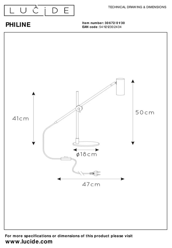 Lucide 30672/01/30 stolní lampa Philine, černá, GU10, 50cm