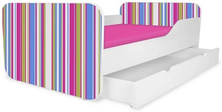 Dětská postel - Růžové proužky se šuplíkem- kwadra - 160 x 80 cm