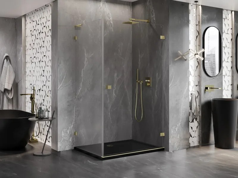 Mexen Lunar-B L výklopný sprchový kout pravý 90 x 80 cm, čiré sklo, zlatá matná, 832L-090-080-55-00-P