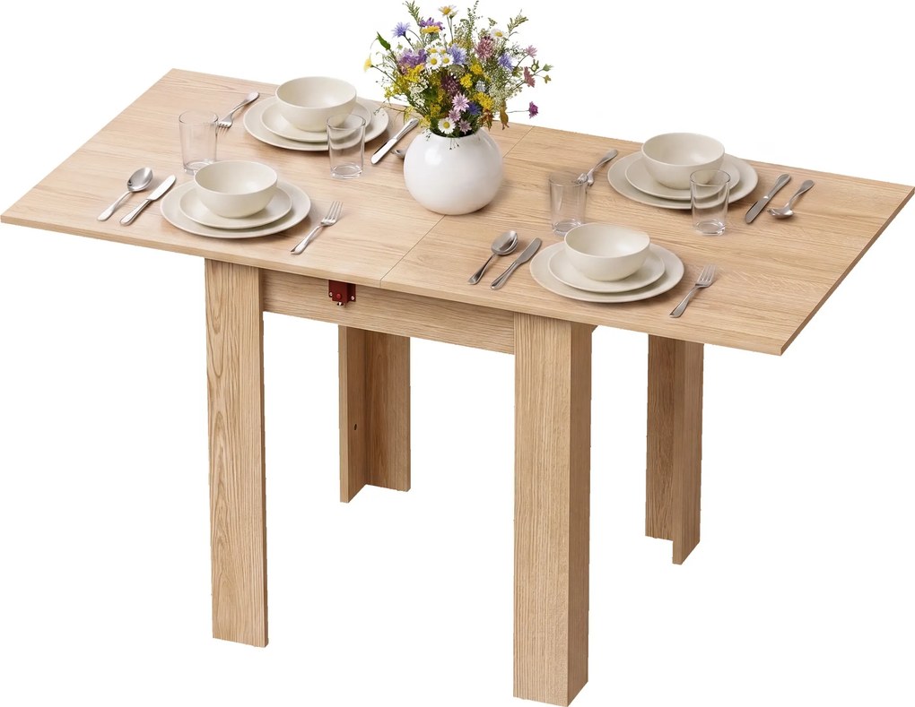 HOMCOM skládací jídelní stůl pro 4 osoby, do obývacího pokoje, jídelny, 140x70x77 cm, dub