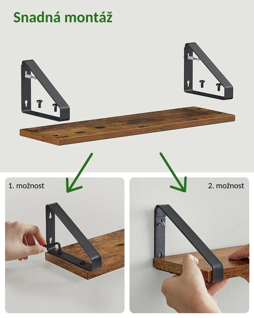Nástěnné konzolové police ABBY, 3ks, 30/35/40x12cm. černá/hnědá Vasagle