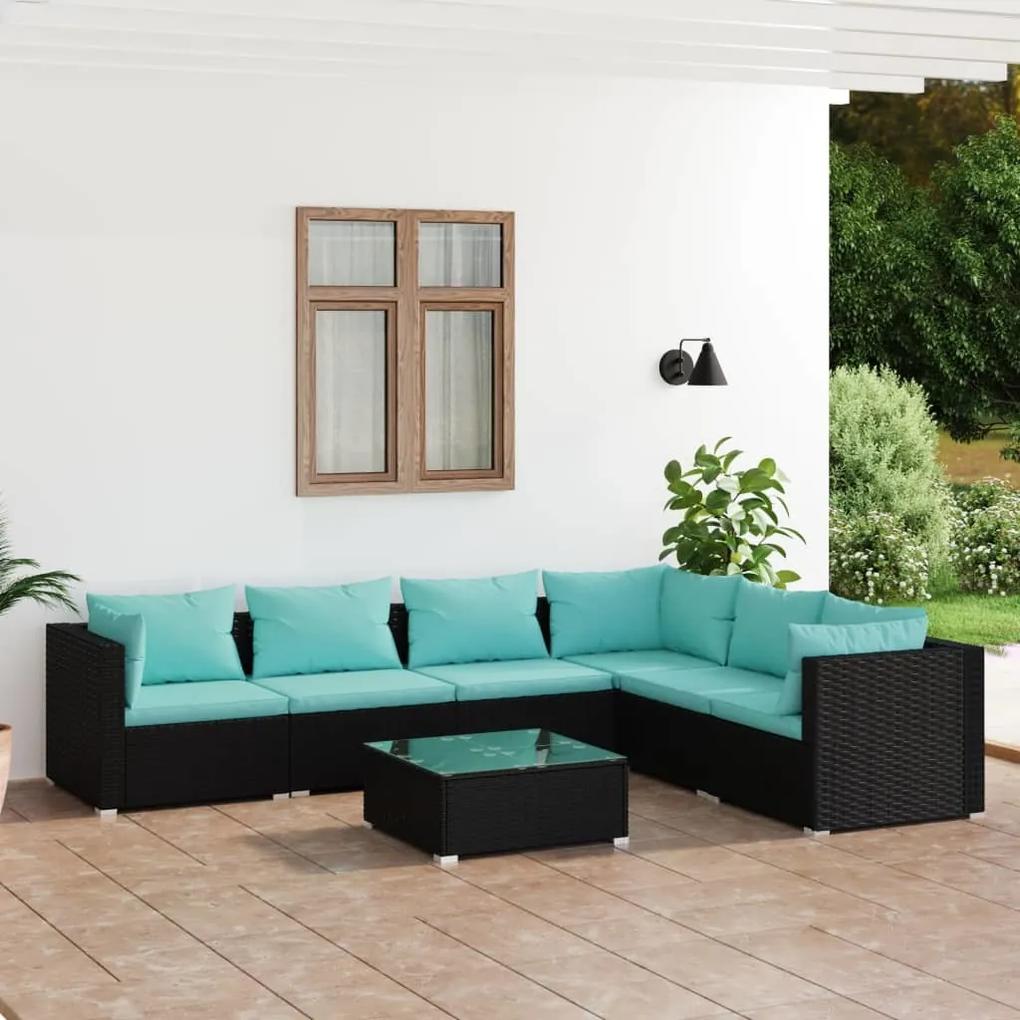 vidaXL 7dílná zahradní sedací souprava s poduškami polyratan [3101729] Barva: Černá