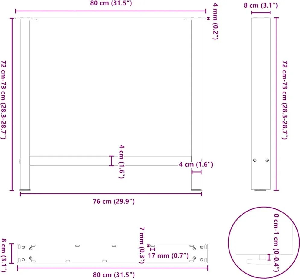vidaXL Nohy k jídelnímu stolu z oceli 2 ks 80 x (72-73) cm ocel [4013312] Barva: Bílá
