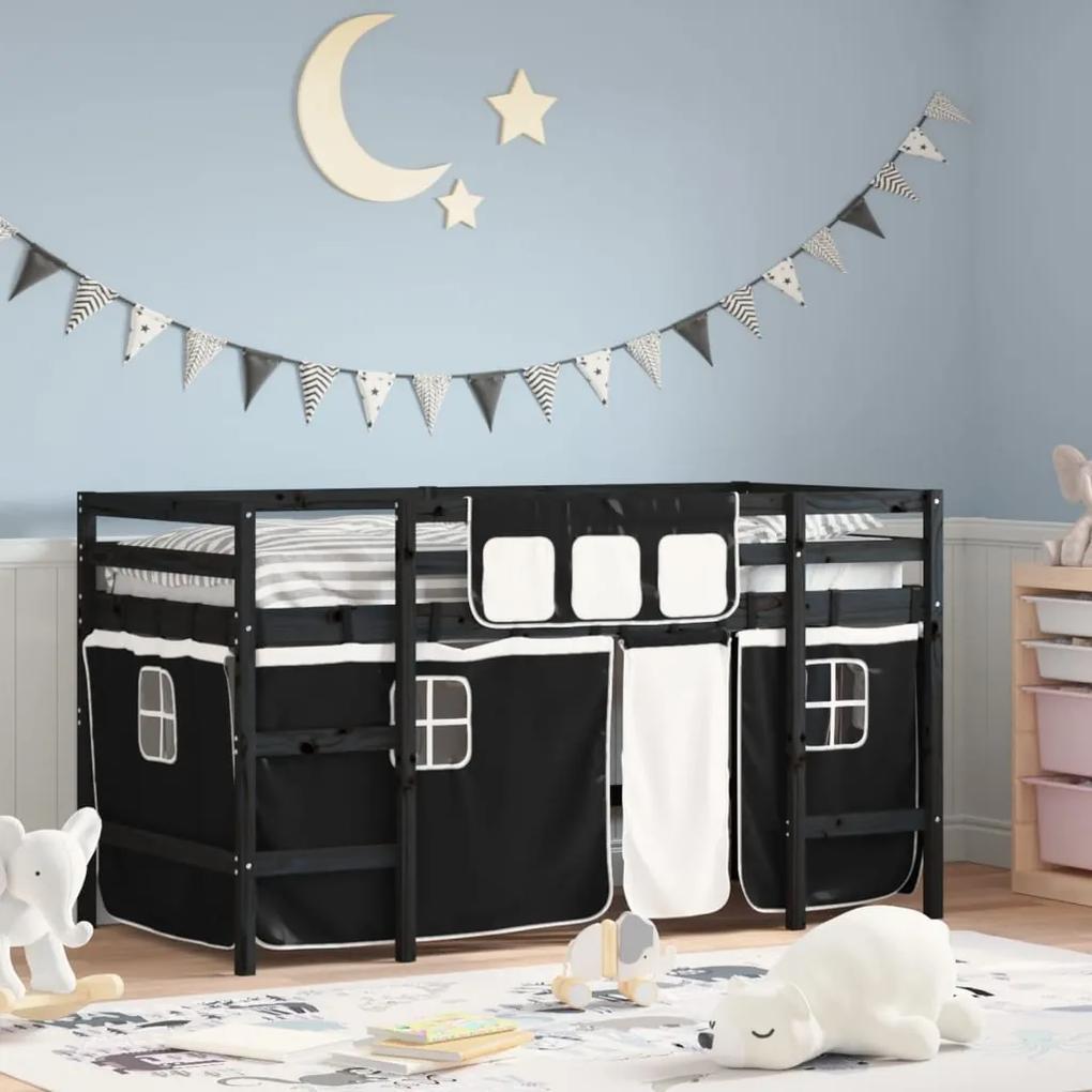 Dětská patrová postel se závěsy bílá a černá 80x200 cm borovice,  3206961