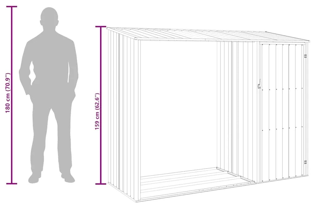 vidaXL Marketos Zahradní kůlna na dříví uhlová 245x98x159 cm pozinkovaná ocel