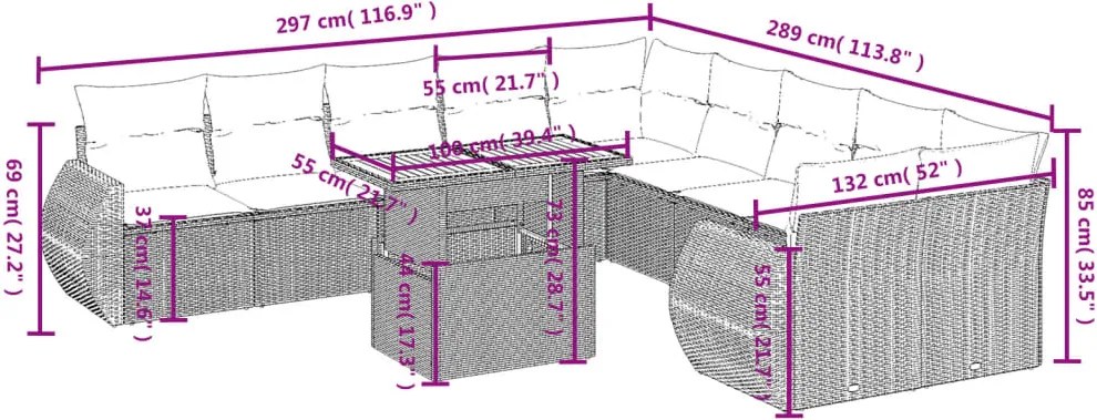 11dílná zahradní sedací souprava s poduškami černá polyratan 3272386