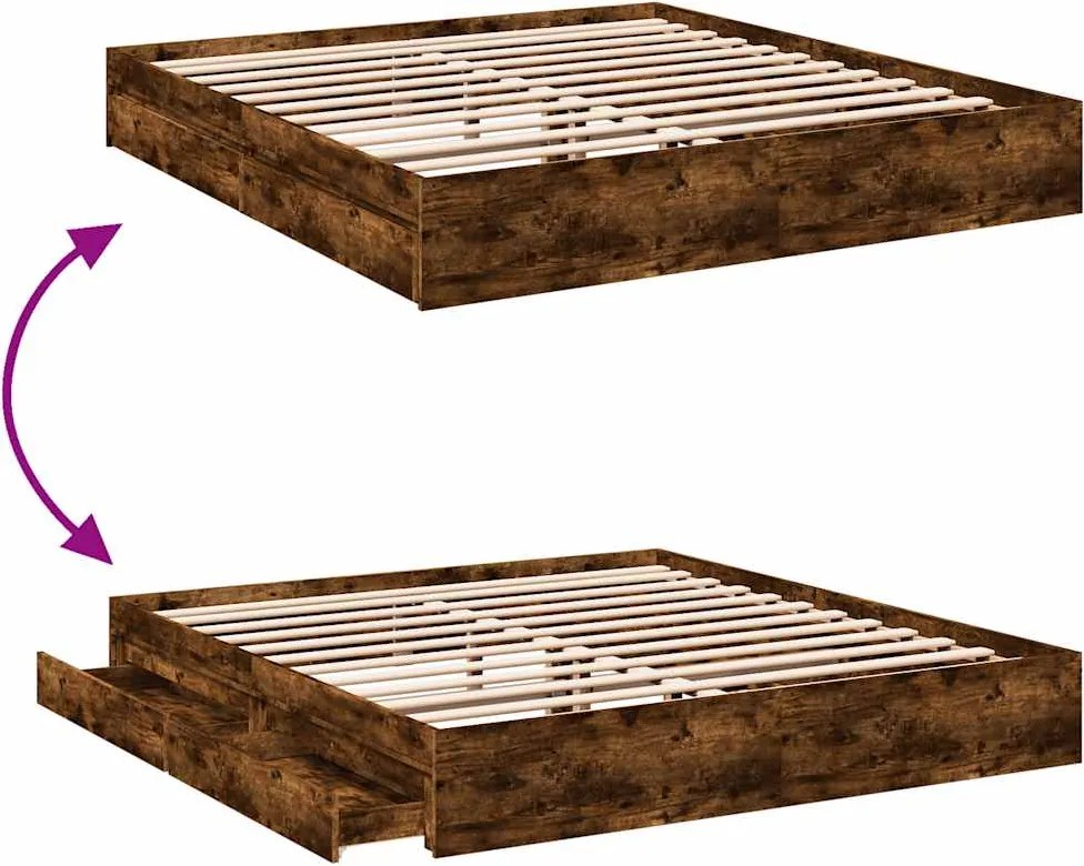Rám postele se zásuvkami kouřový dub 200 x 200 cm kompozit 3280633