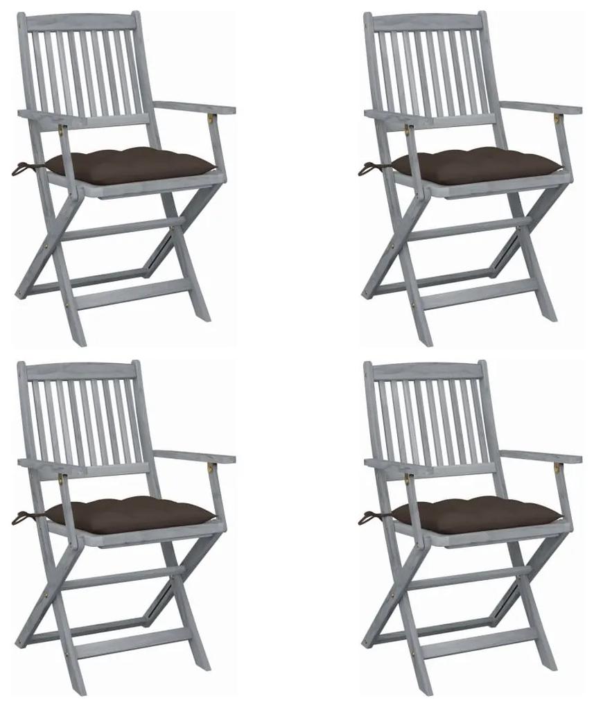 3064532 vidaXL Skládací zahradní židle s poduškami 4 ks masivní akáciové dřevo