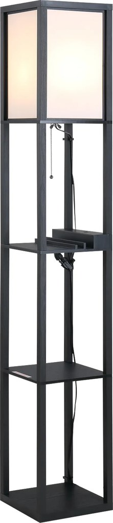 HOMCOM moderní stojací lampa, úsporná podlahová lampa s policemi z bavlny, MDF 26 x 160 cm, černá a bílá
