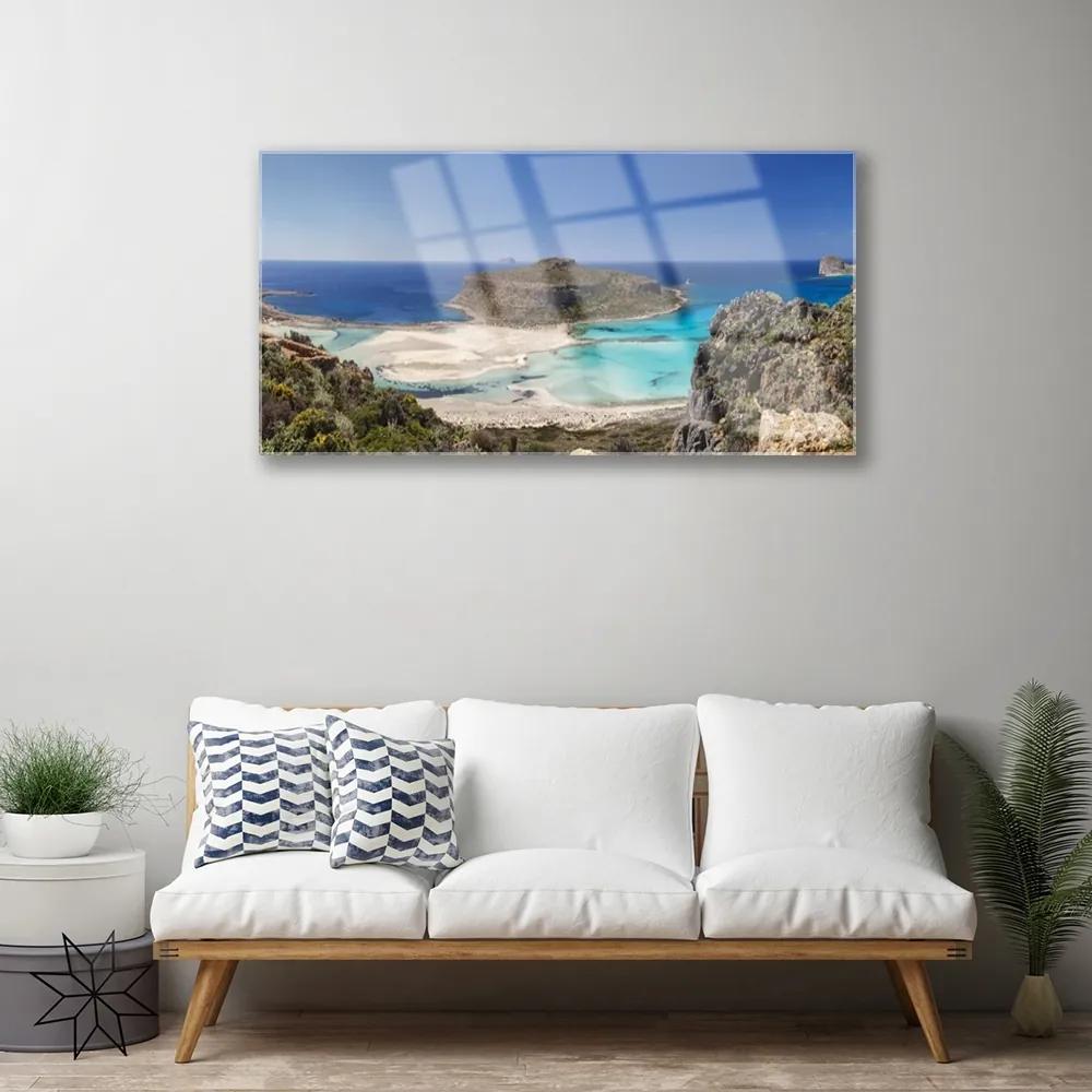Obraz na skle Ostrov Moře Pláž Hory 140x70 cm