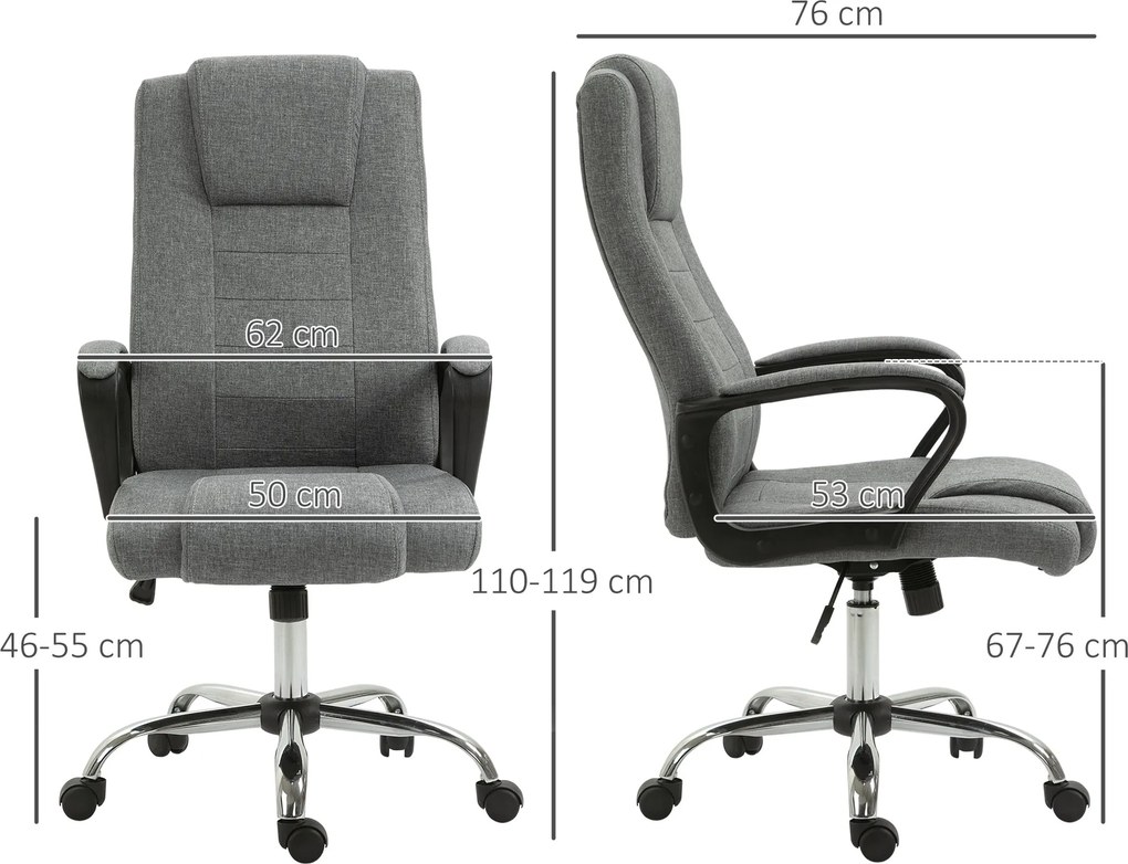 Vinsetto HOMCOM Manažerská ergonomická kancelářská židle s látkovým potahem, výškově nastavitelná, tmavě šedá