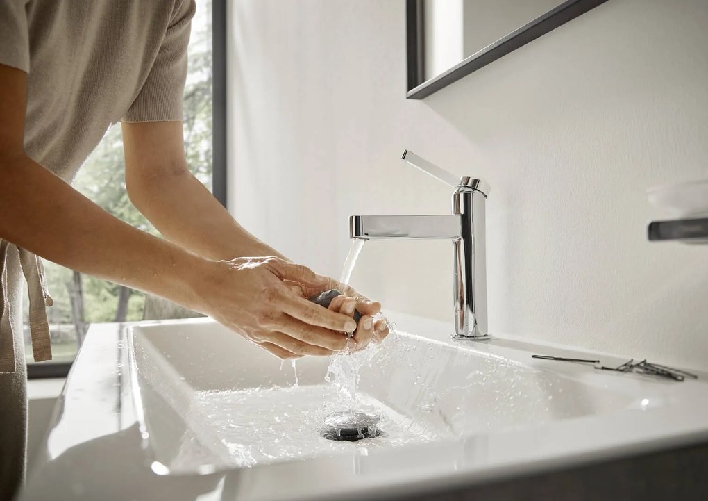 Hansgrohe Finoris, umyvadlová baterie 100, s výpustí Push-Open, EcoSmart, chromová, 76010000