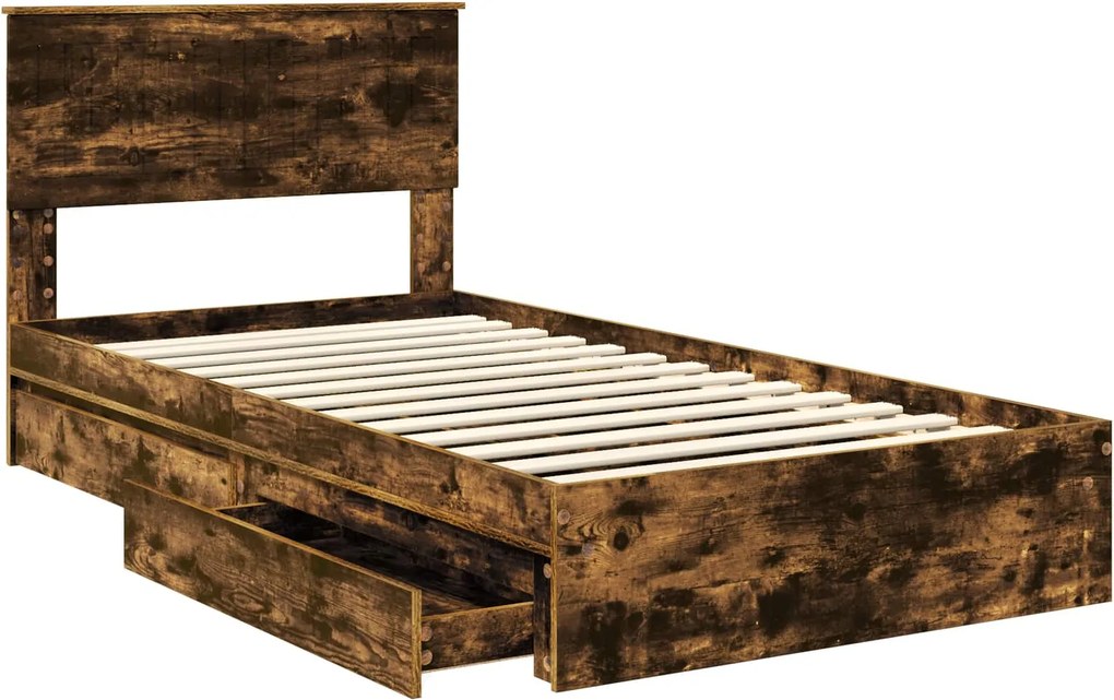 Postel s úložným prostorem se zásuvkou Kouřový dub 100 x 200 cm 3410830
