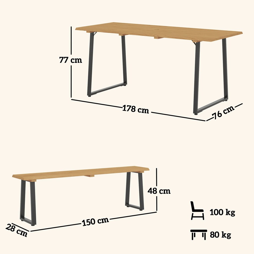 Outsunny Sedací souprava 3dílná dřevěná jídelní souprava pro 6 osob jídelní stůl se 2 lavicemi otvor na deštník dřevěný stůl 178 x 76 x 77 cm přírodn…